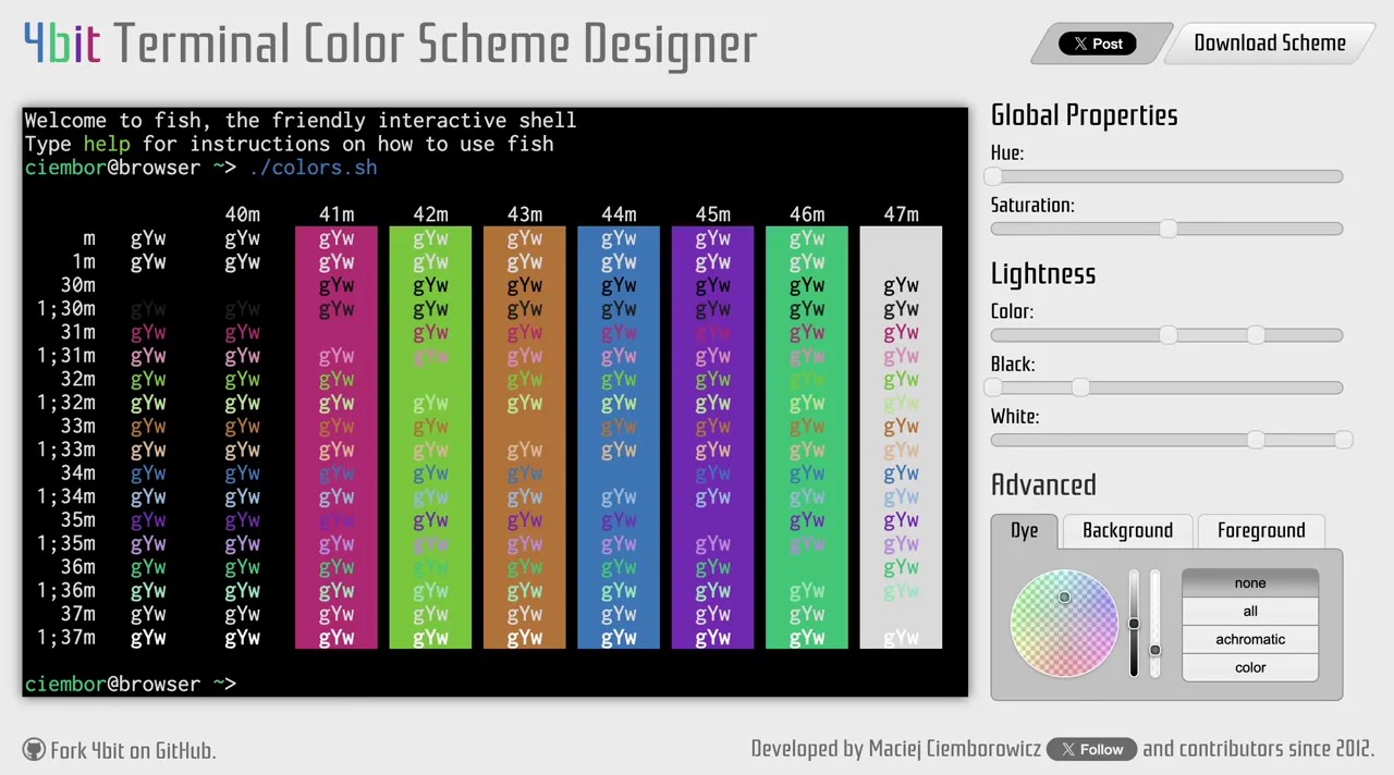 4bit. Terminal Color Scheme Designer